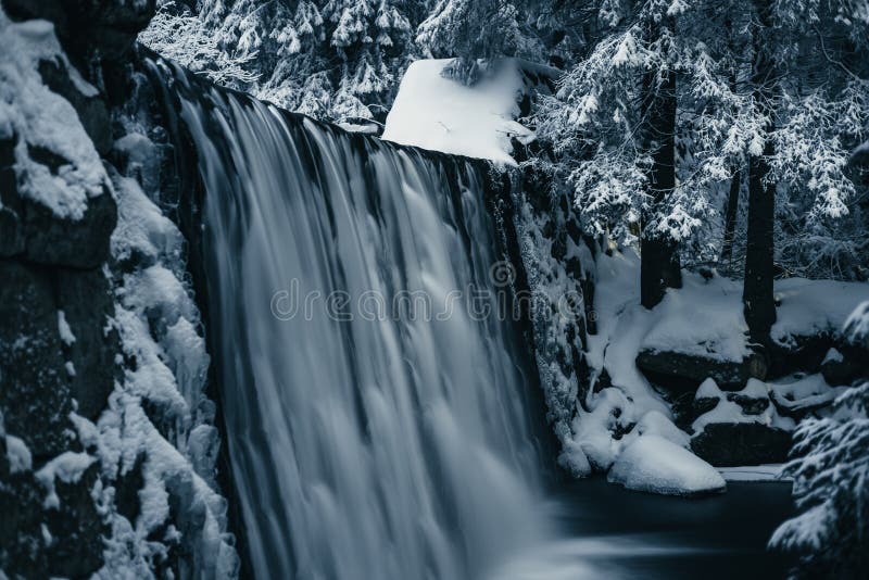 Winter Waterfall in Mountains Stock Image - Image of flowing ...
