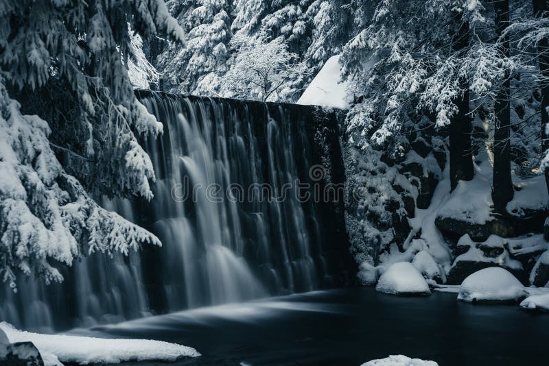 Winter Waterfall in Mountains Stock Image - Image of natural, frozen ...