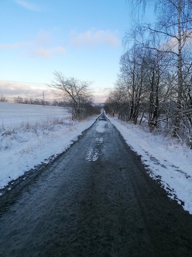 Winter way, sunset stock photo. Image of asphalt, transport - 270529504