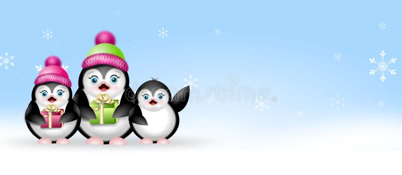 Winter Web Banner with Penguins Stock Illustration - Illustration of ...