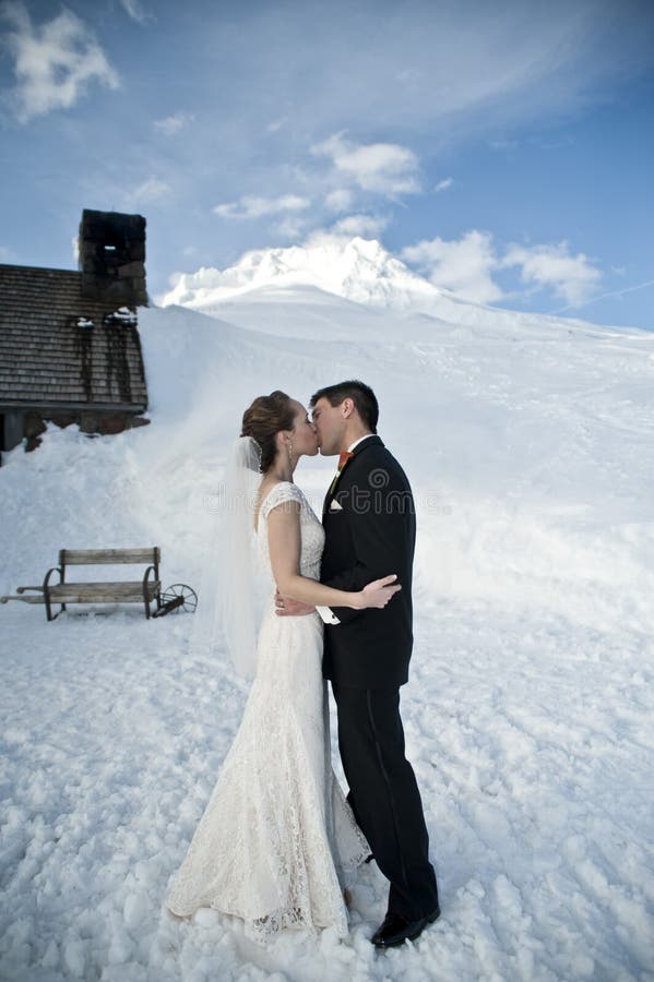 Winter wedding in the snow stock image. Image of embrace - 71544825