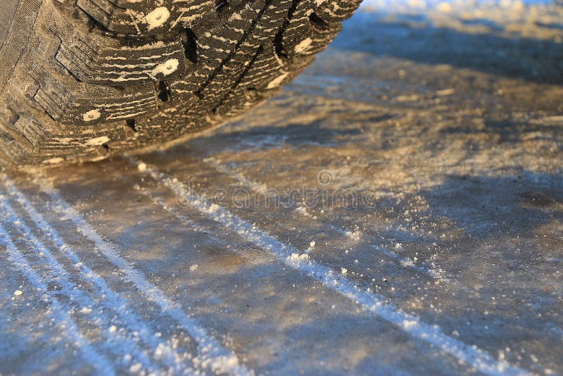 Winter Wheel on Slippery Ice Stock Photo - Image of protector, marks ...