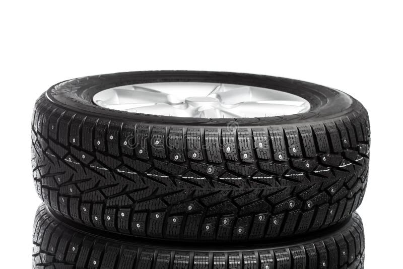 Stack of Four Car Wheel Winter Tires Isolated Stock Photo - Image of ...