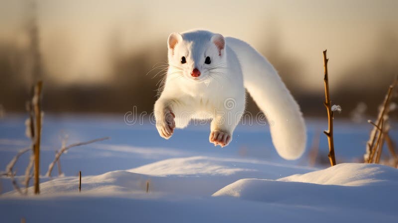 Winter white weasel stock illustration. Illustration of agility - 339966098