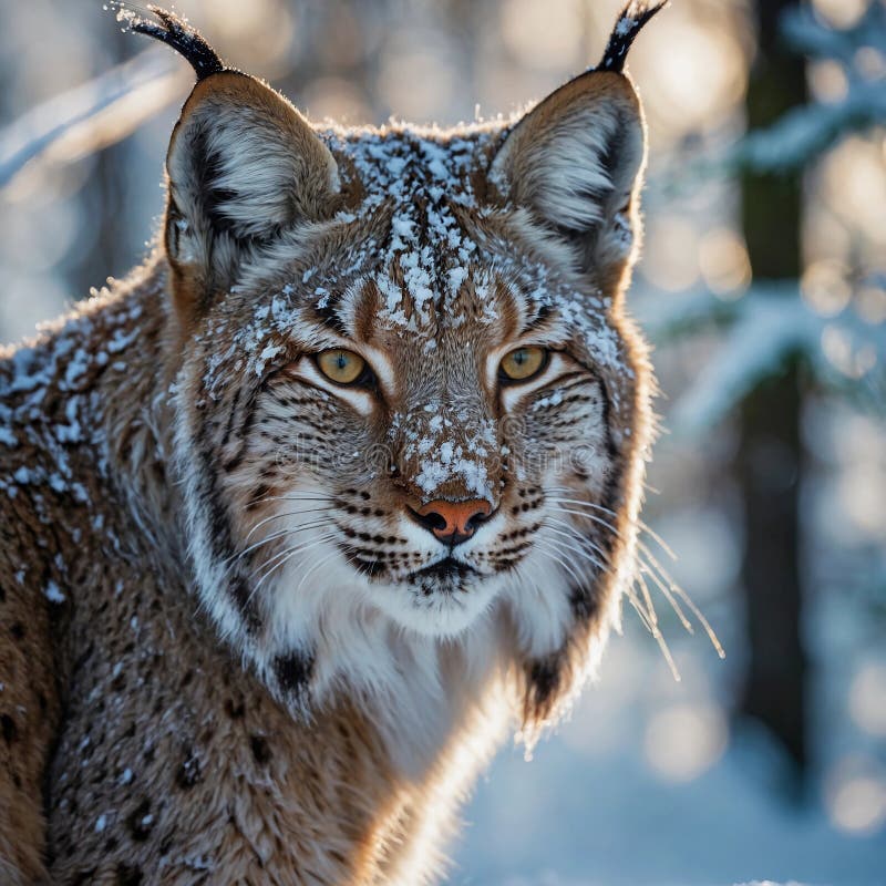 Winter Wildlife. a Face-to-face Walk with a Lynx Stock Illustration ...