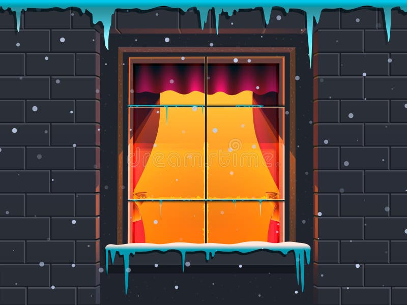 Winter Window in a Stone House. Vector Illustration Stock Vector ...