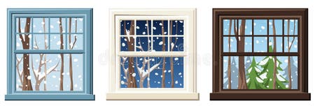 Winter Windows with Snowfall Outside. Cartoon Vector Illustrations ...