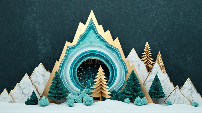 Winter Wonderland: Abstract Geode Mountain Scene with Evergreen Trees ...