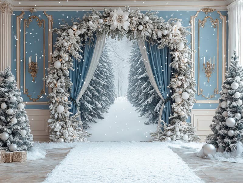 Winter Wonderland Backdrop with Snow-Covered Trees Stock Illustration ...