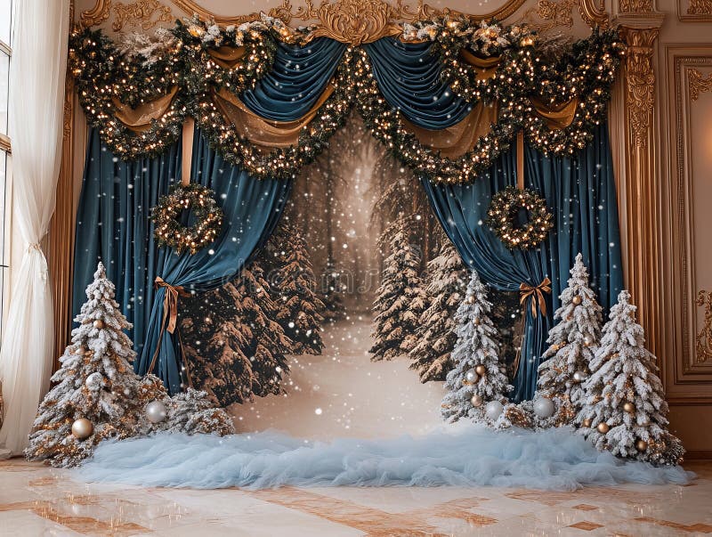 Winter Wonderland Backdrop with Snow-Covered Trees Stock Illustration ...