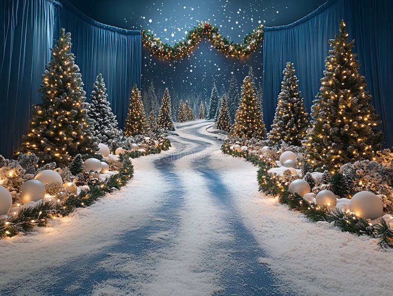 Winter Wonderland Backdrop with Snow-Covered Trees Stock Illustration ...