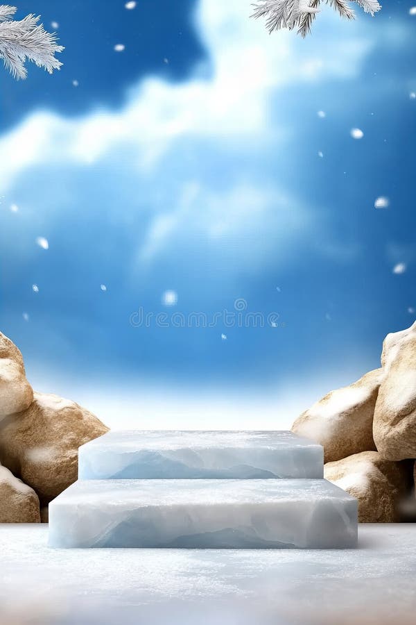 Winter Wonderland Backdrop with Snowy Rocks and Icy Steps Stock ...