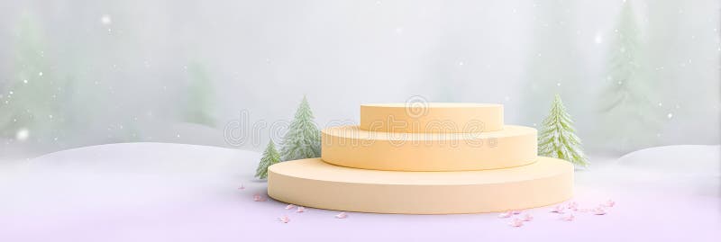 Winter Wonderland Backdrop with Snowy Trees and Circular Stage Display ...