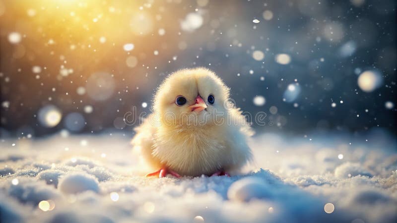 Winter Wonderland Charm a TiltShift Perspective of a Fluffy Chick in a ...