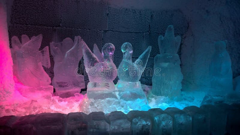Winter Wonderland Colorful Ice Statues Stock Image - Image of animals ...