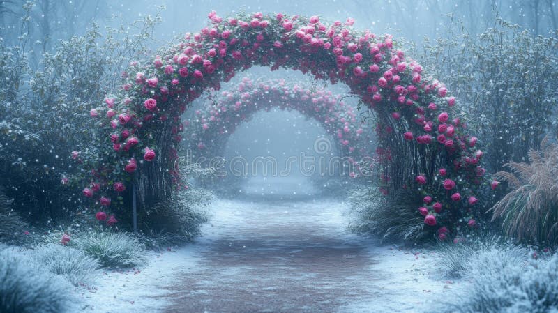 Winter Wonderland Rose Archway Snow Pathway Stock Illustration ...
