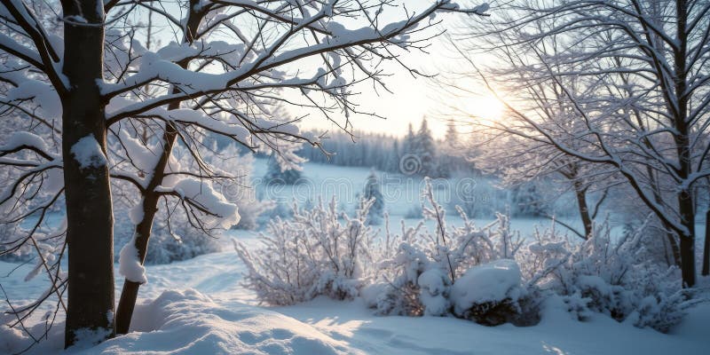 Winter Wonderland Scene with Snowcovered Trees Stock Illustration ...