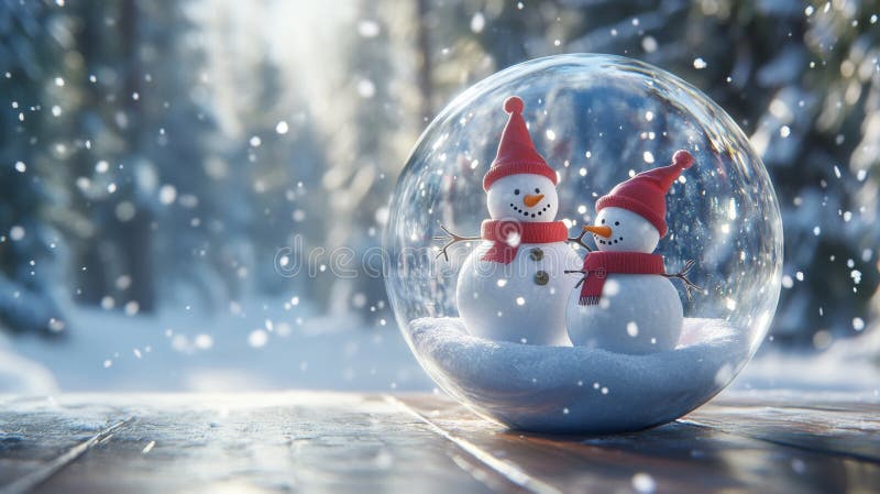 A Winter Wonderland Scene in a Snow Globe, Featuring Two Snowmen Stock ...