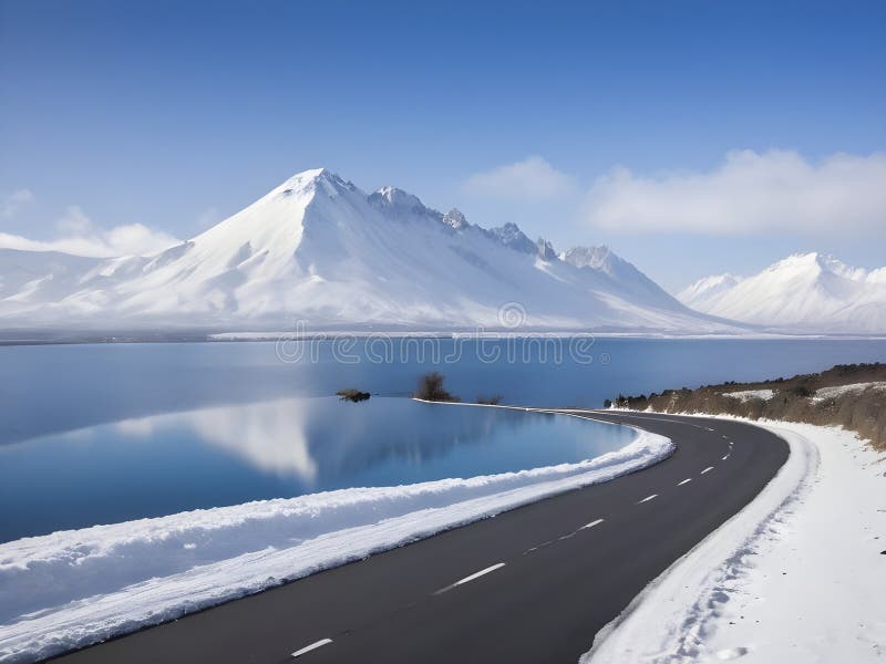 Winter Wonderland: a Scenic Drive Along the Lakeside Stock Photo ...