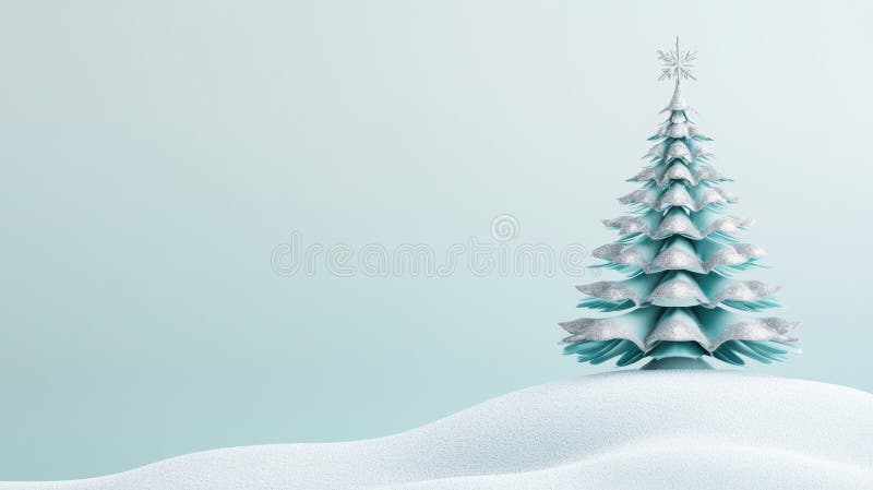 Winter Wonderland: Snow-Capped Christmas Tree on Blue Background Stock ...