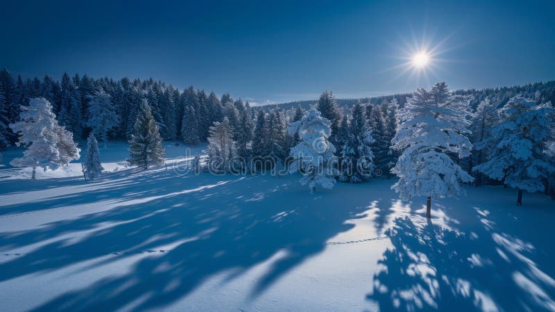 Winter Wonderland: Snow-Clad Pine Forest and Shadows Stock Image ...