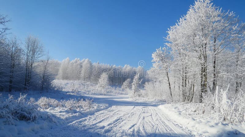 Winter Wonderland, Snow-Covered Trees and a Serene Forest Path Stock ...