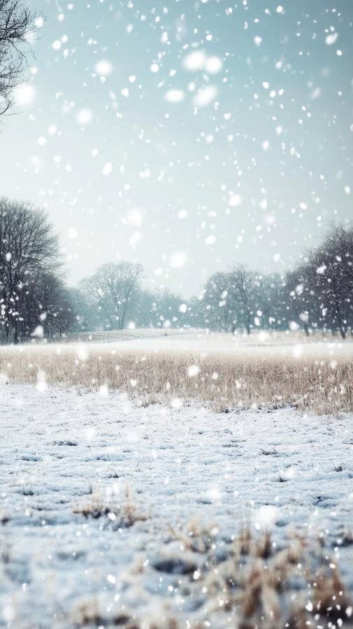 Winter Wonderland, Snow Falling on a Field with Bare Trees in the ...