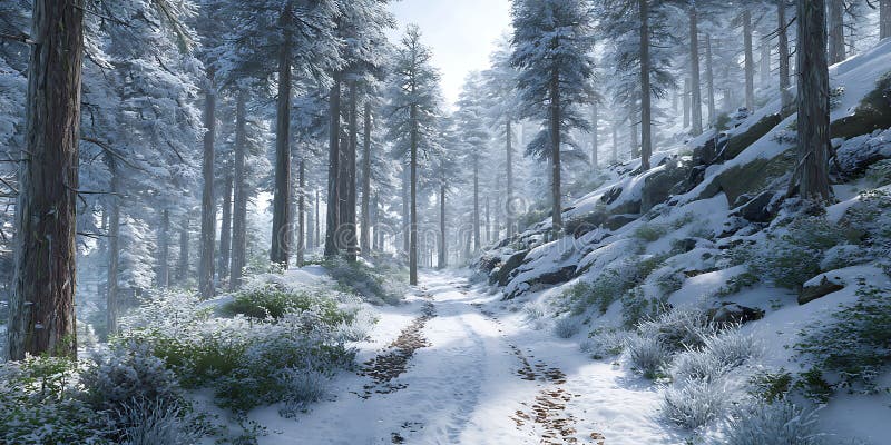 Winter Wonderland Snowy Forest Path Scene Stock Illustration ...