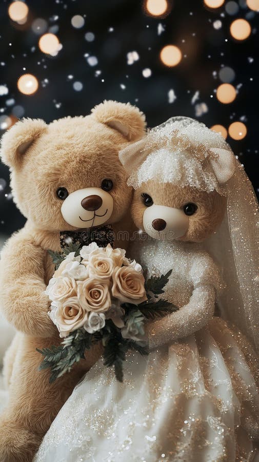 A Winter Wonderland Wedding with Romantic Bears. Stock Photo - Image of ...