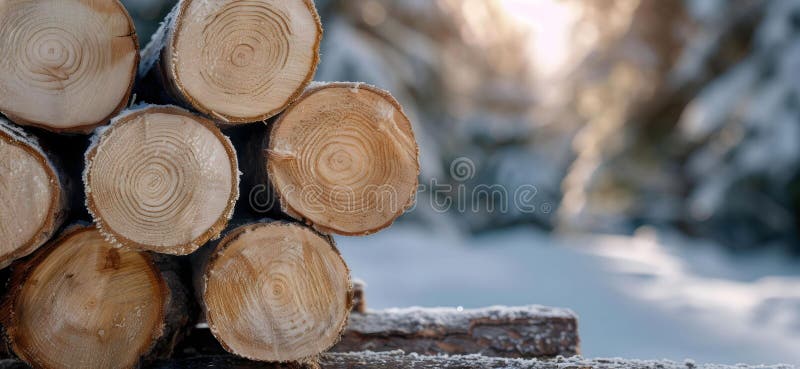 Winter Woodpile: Stacked Logs in Snowy Forest Stock Illustration ...