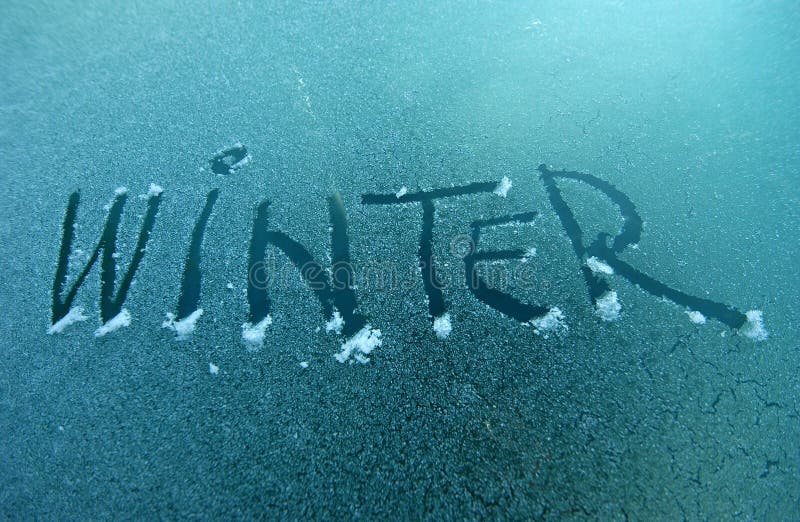 Winter Word / Text on a Frozen Red Surface Stock Image - Image of ...