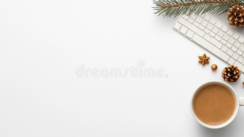 Winter Workspace: Cozy Holiday Office Environment with Coffee, Keyboard ...
