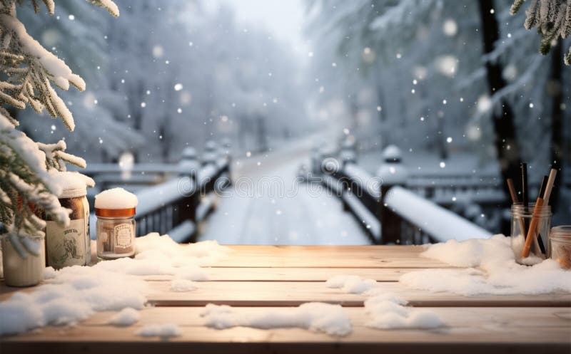 Winter Workspace: Desk Space Complemented by a Seasonal Backdrop Stock ...
