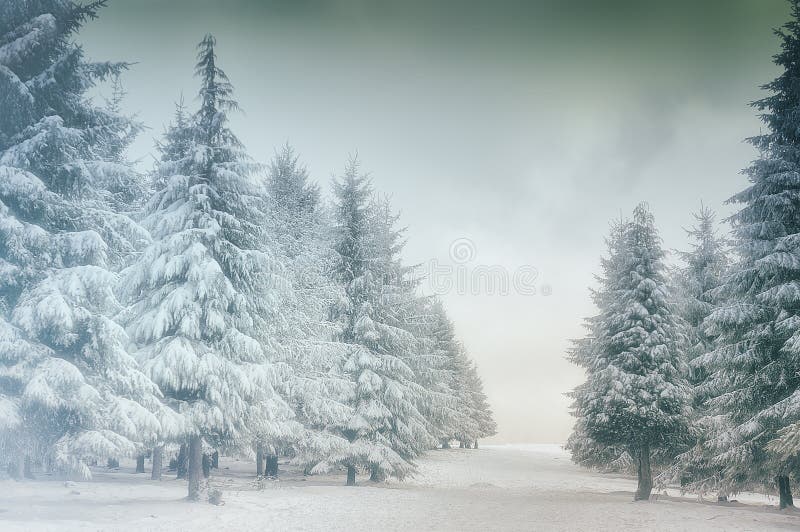 Winterlandschaft Mit Schneebedeckter Tanne Stockbild - Bild von ...