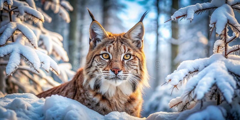 Winters Regal Predator a Siberian Lynx in a Pristine Snowy Landscape ...