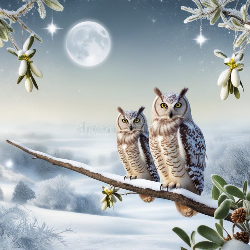 Mystical Winter Haven - Two Snowy Owls in Icy Landscape Background ...