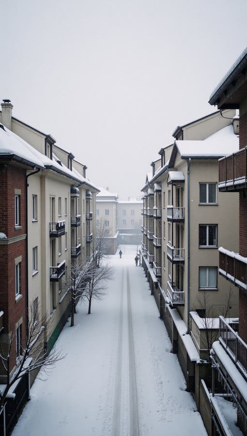 Wintery Metropolis Shrouded by Falling Snow Stock Illustration ...