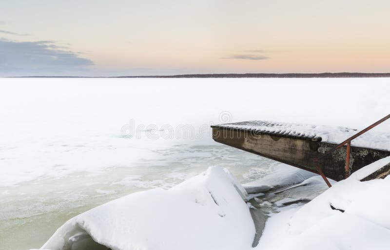 Wintry lake landscape stock image. Image of stage, pier - 57325651