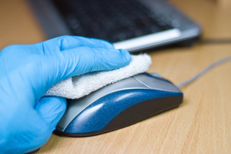 Wipe with Antibacterial Wipe on the Surface of a Computer Mouse ...