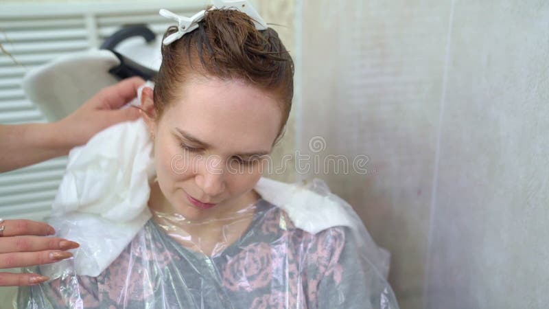 Wipe Hair with Disposable Towel after Shampooing. Stock Video - Video ...