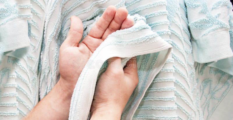 Wipe of Hands a Terry Red Towel Stock Photo - Image of hands ...