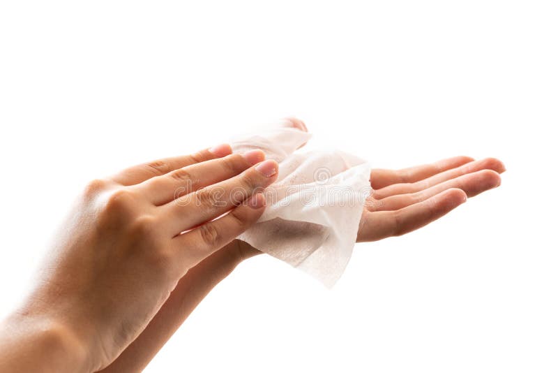 Wipe To Disinfect or Clean Hands with a Damp Cloth on a White ...
