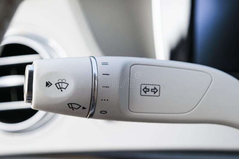 Wipers Switch Control. White Leather Modern Car Interior Detail ...