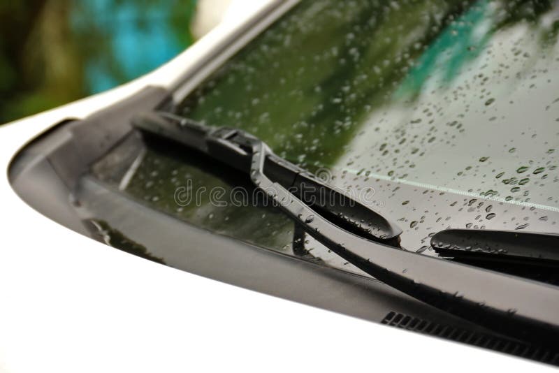 Wipers on Windshield of Car Close Up on Rainy Day Stock Photo - Image ...