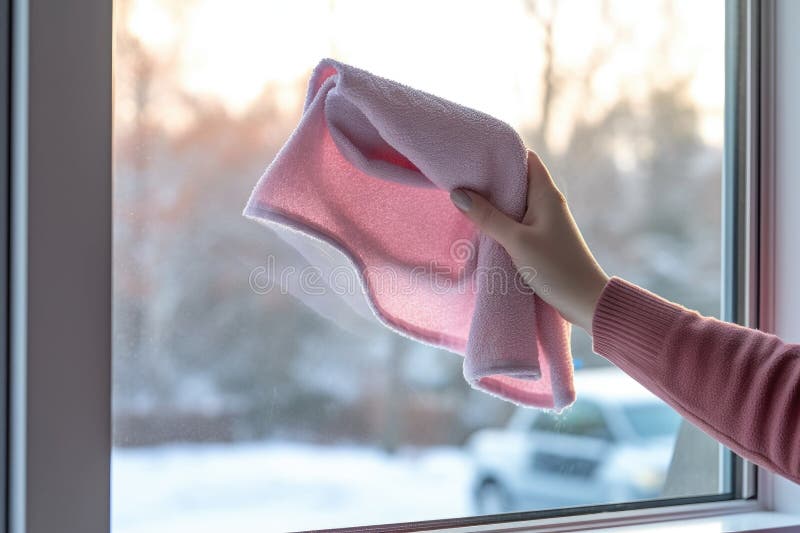 Wiping a Window with a Microfiber Cloth, Streak-free Finish Stock ...