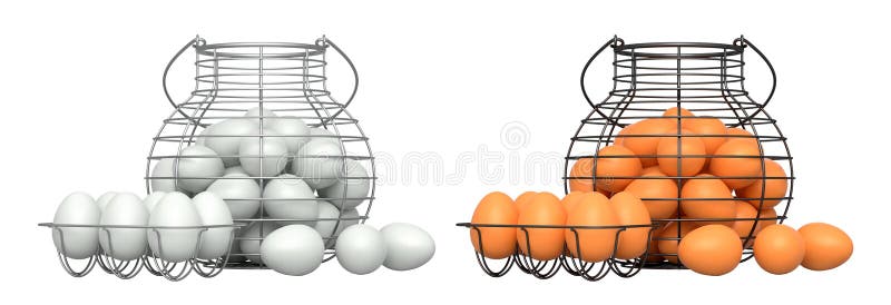Wire Baskets Filled with Eggs, Isolated on White Transparent Background, Concept of Kitchen ...