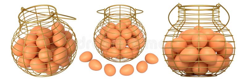Wire Baskets Filled with Eggs, Isolated on White Transparent Background, Concept of Kitchen ...