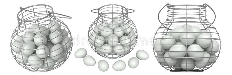 Wire Baskets Filled with White Eggs, Isolated on White Transparent Background, Concept of ...