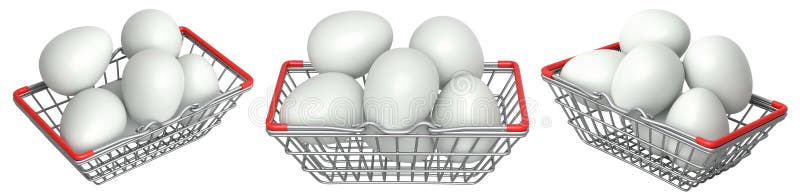 Wire Baskets Filled with White Eggs, Isolated on White Transparent Background, Concept of ...