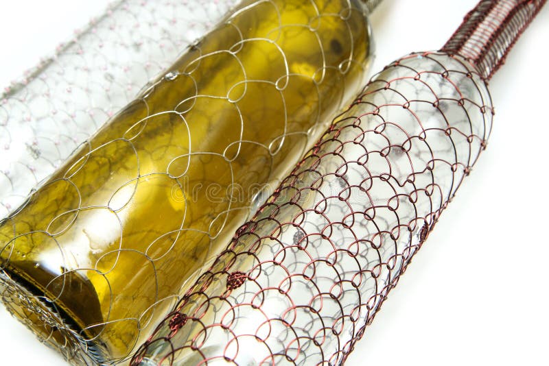 The Three Different Wire Brushed Wine Bottles. Stock Image - Image of ...